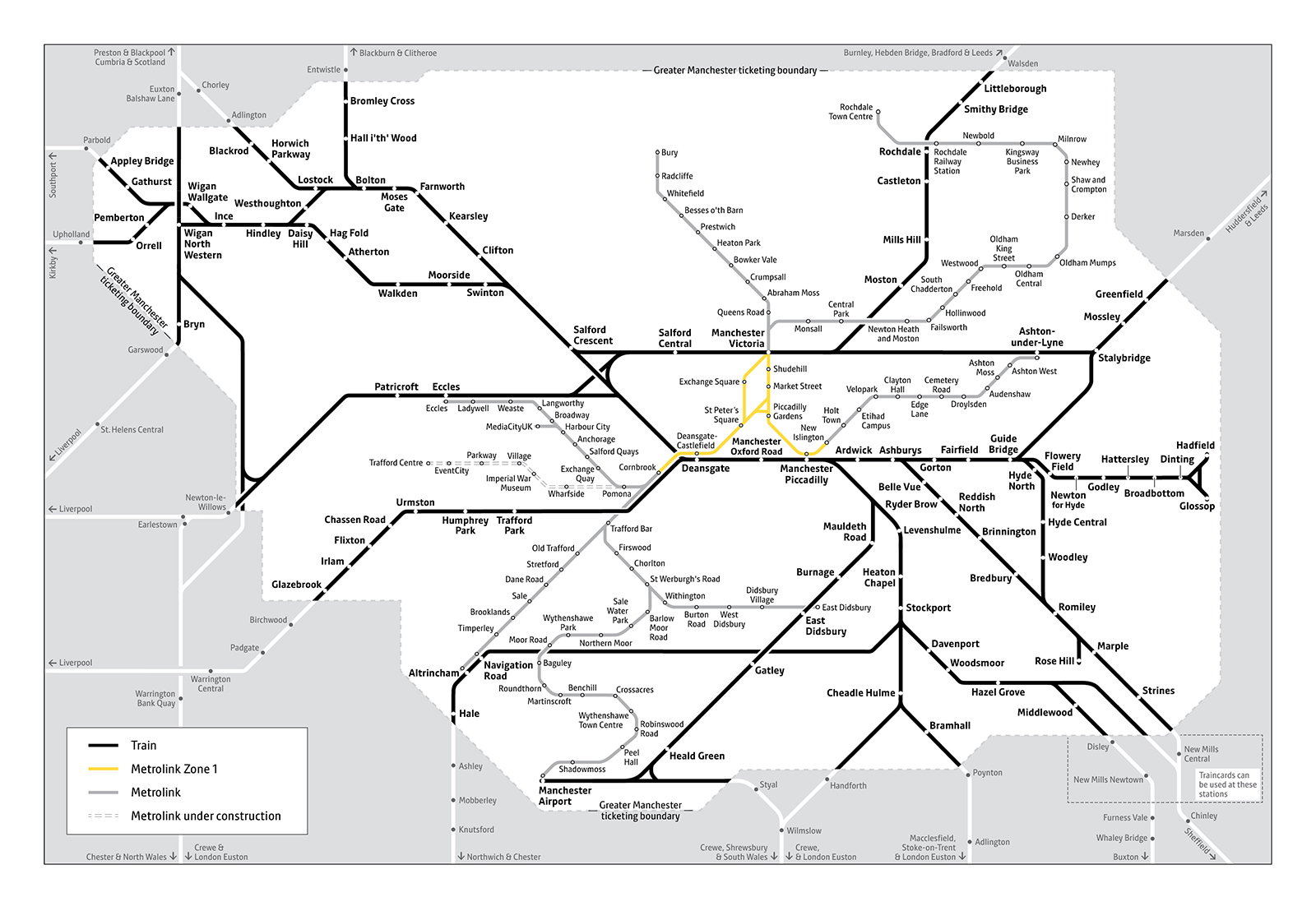 Greater Manchester local train & metrolink network maps